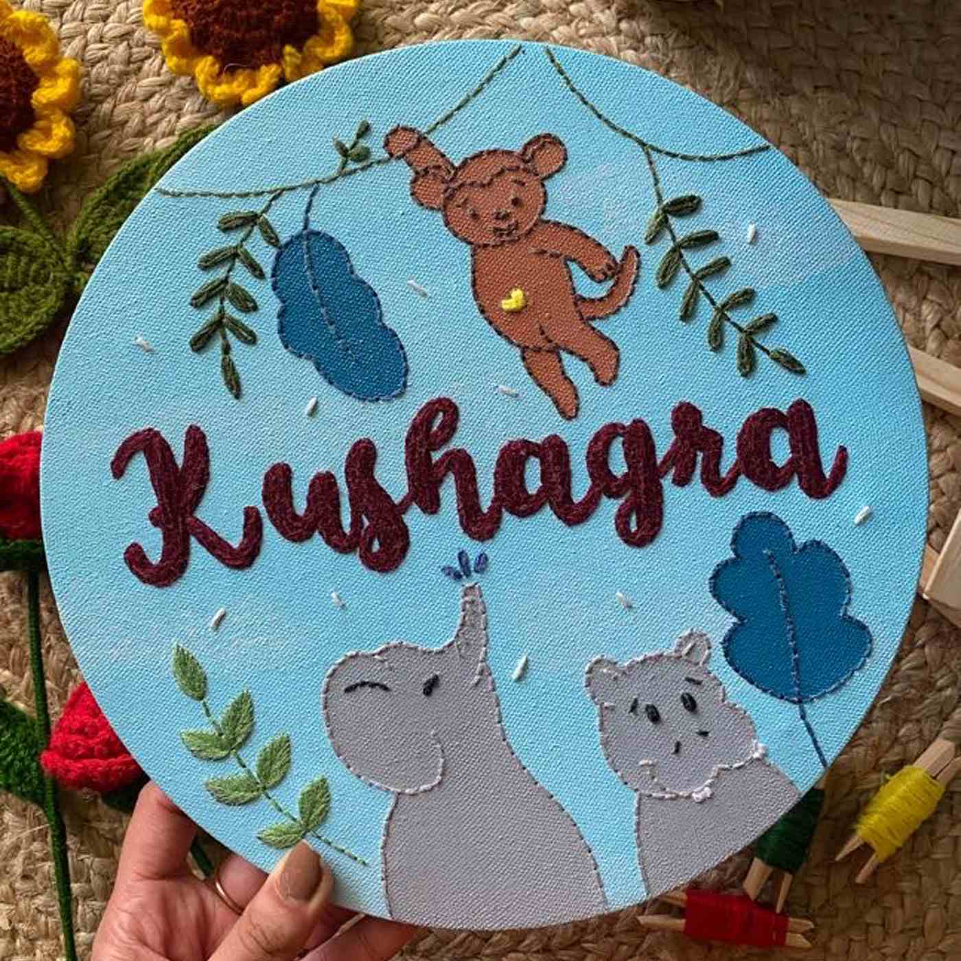 Buy Personalized Hand Embroidered Canvas Jungle Themed Name Plate For ...