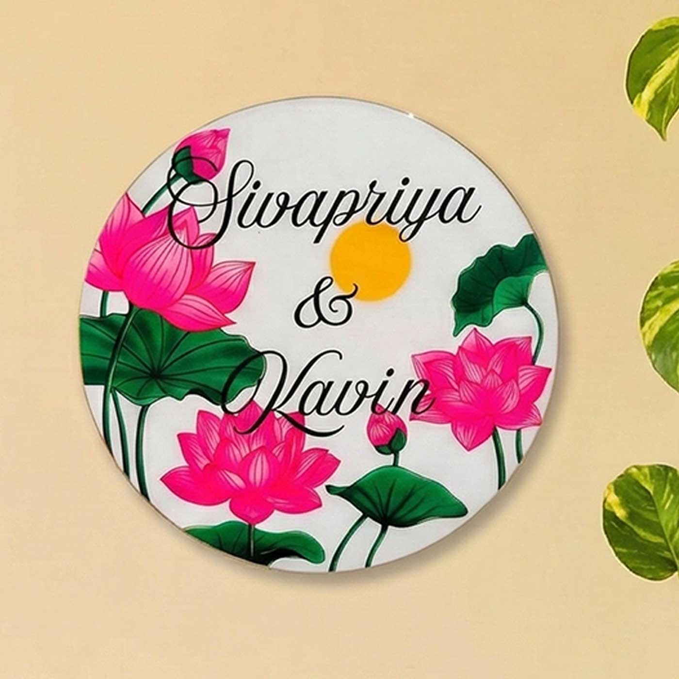 Buy Pink Lotus Personalized Printed Round Resin Name Plate Online On Zwende
