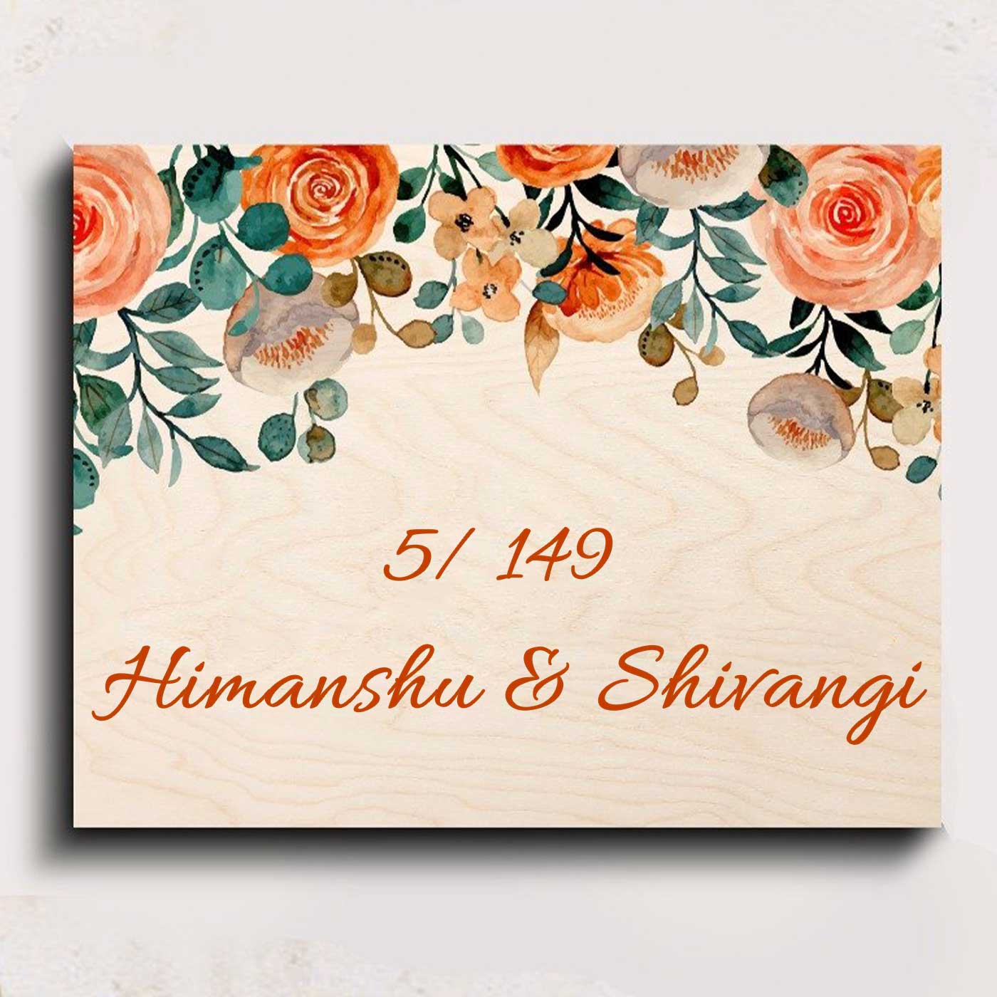 Buy Printed Orange Floral Wooden Rectangle Nameplate Online On Zwende