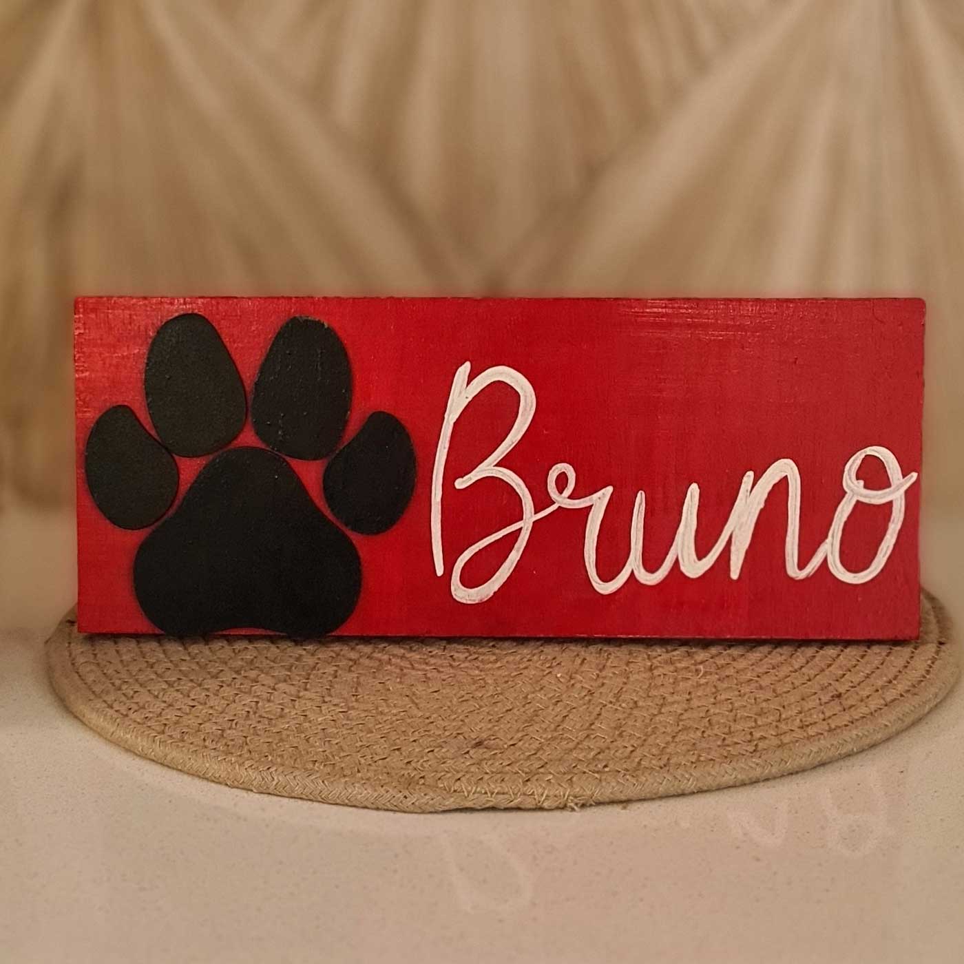 Buy Personalized Red Paw Print Theme MDF Wood Name Plate For Pets ...