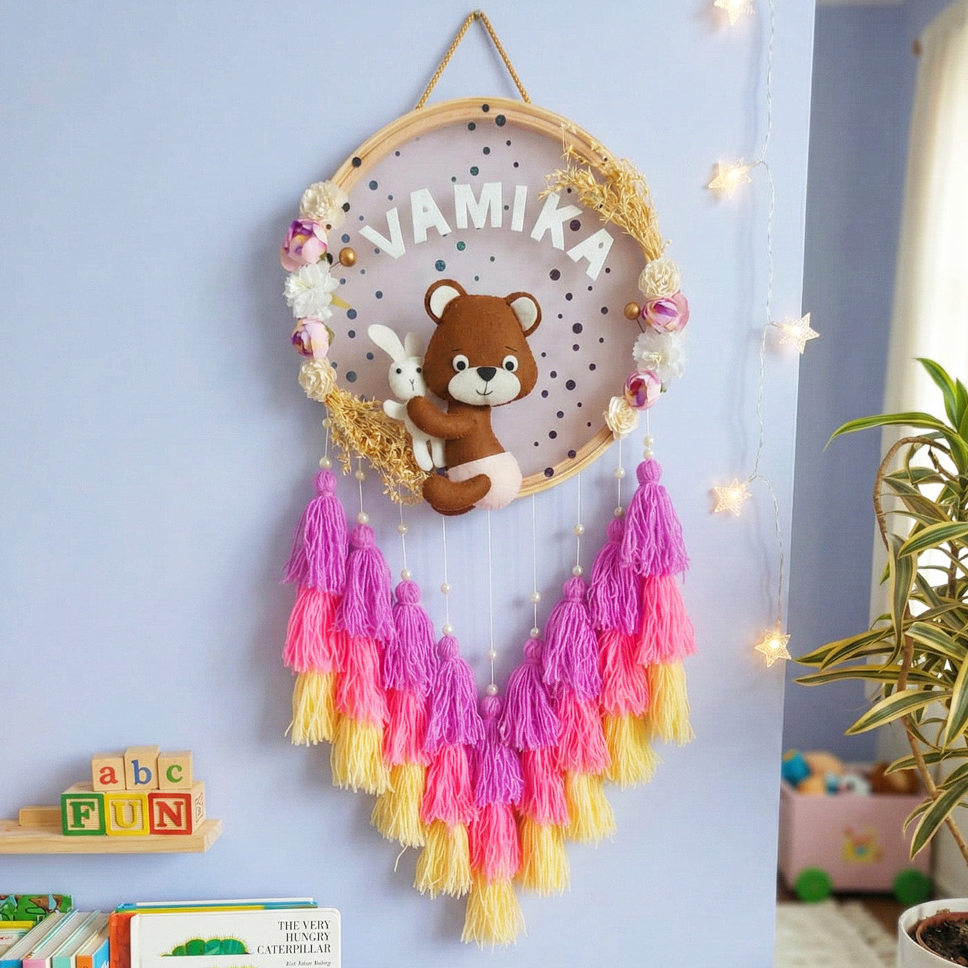 Buy Personalized Teddy Theme Kids Name Plate With Tassels Online On Zwende
