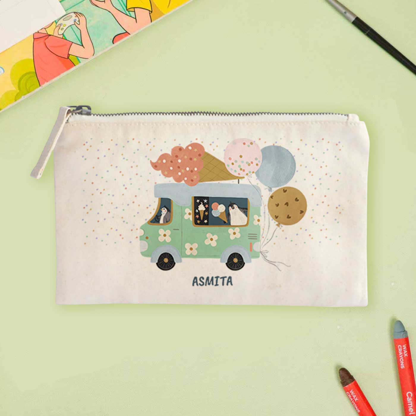 Buy Personalized Ice Cream Fun Theme Cotton Pencil Pouch Online On Zwende