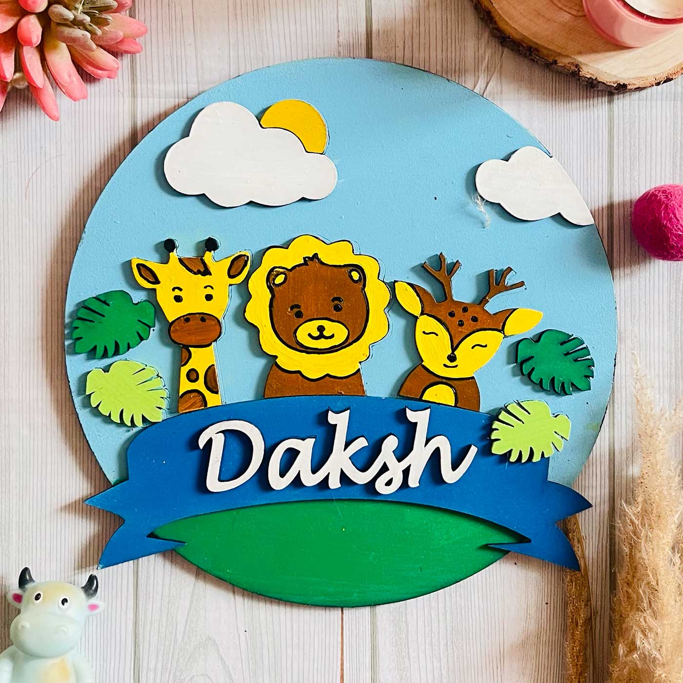 Buy Personalized Hand-Painted Jungle Themed Blue Color Mdf Wood Kids ...