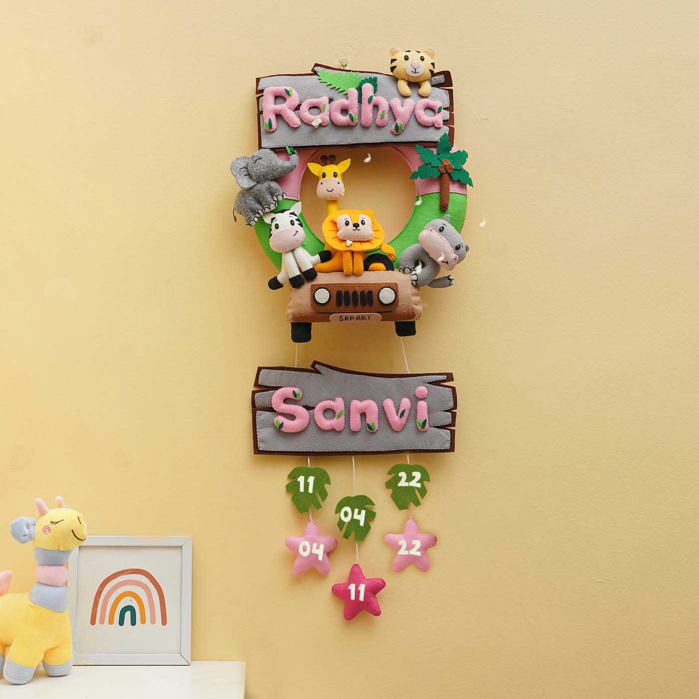 Buy Personalized Jungle Safari Themed Round Felt Kid's Nameplate - Pink ...