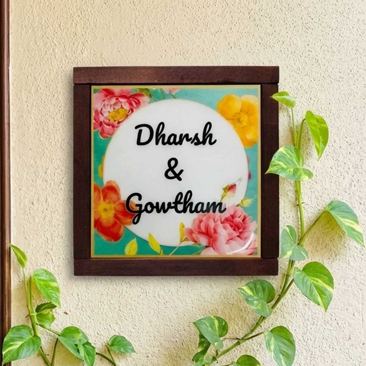 Buy Multicolor Floral Personalized Printed Square Resin Name Plate ...