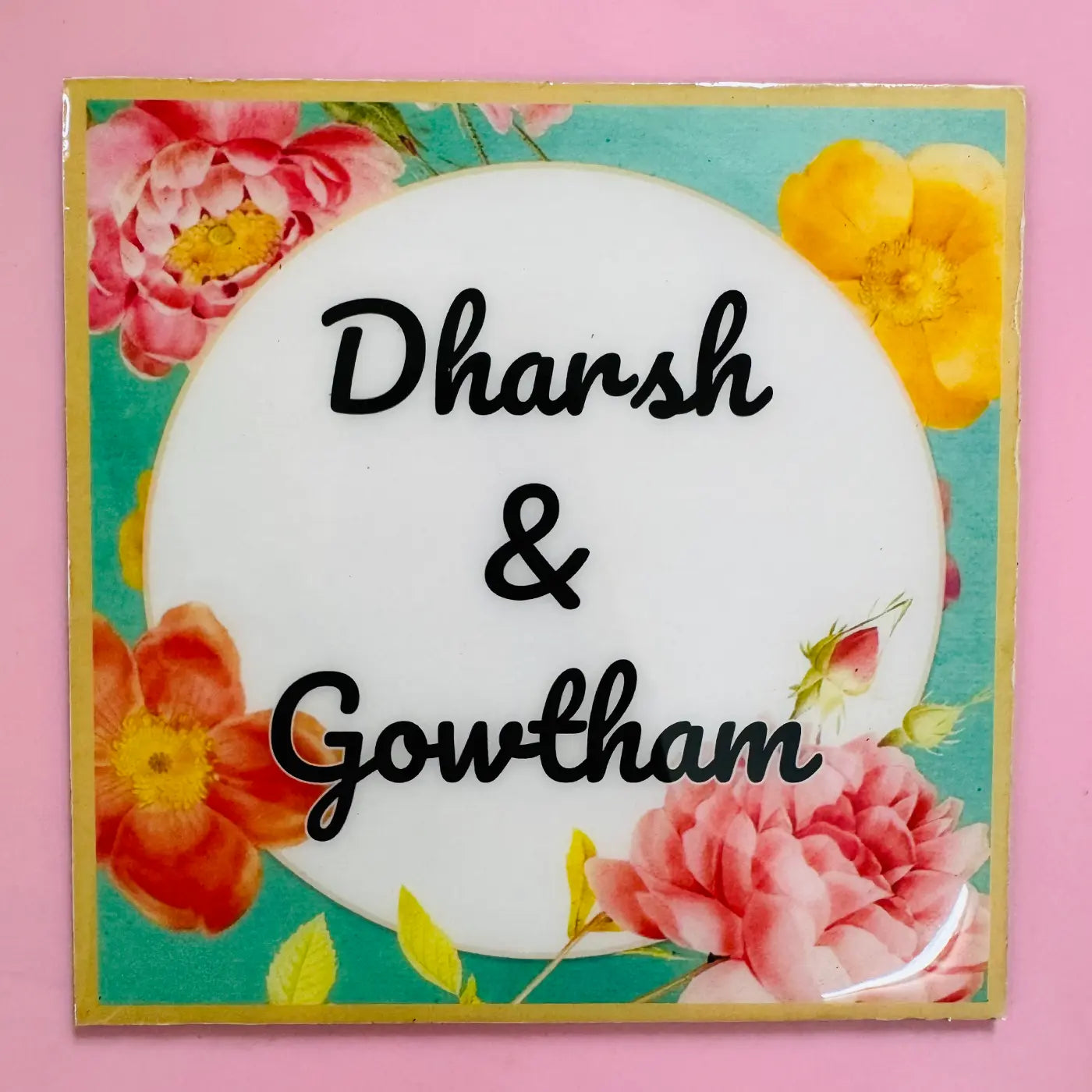 Buy Personalized Multicolor Floral Theme Resin Name Plate Online On Zwende