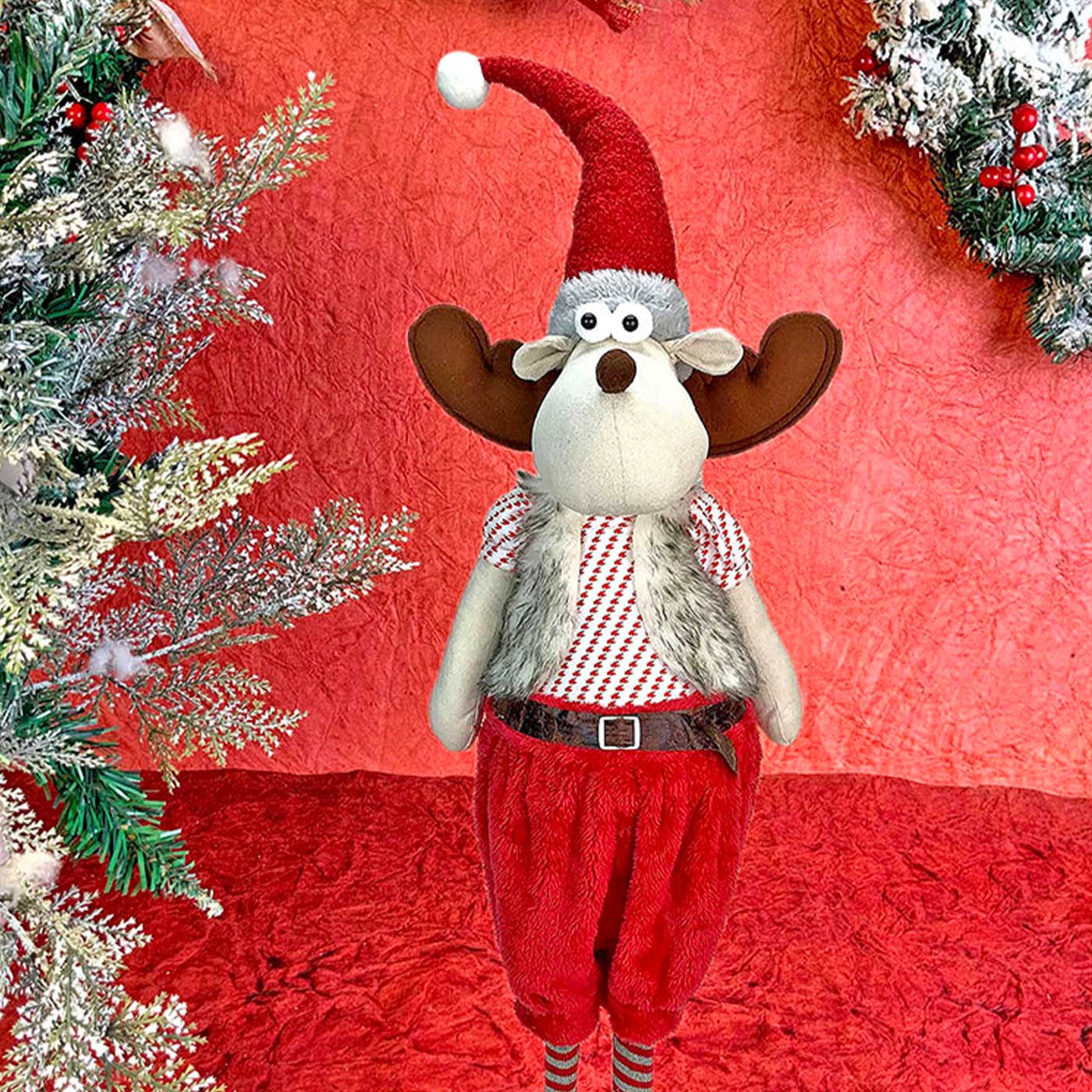 Buy Foldable Tall Mr. Reindeer Self-Standing Woolen Decor For Christmas ...