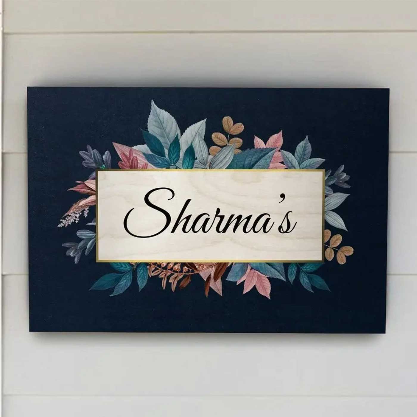 Buy Printed Blue Spring Floral Wooden Rectangle Nameplate For Family ...