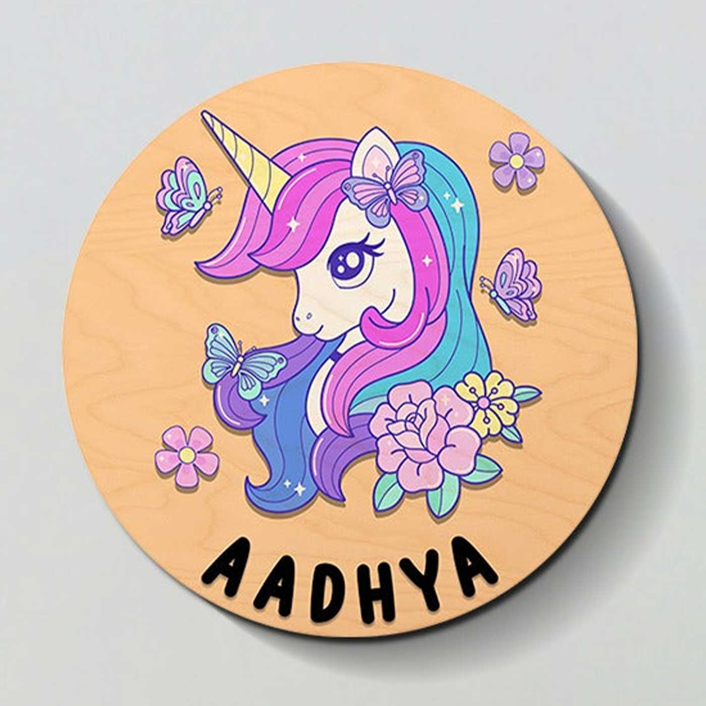 Buy Circular 3D Unicorn Themed Nameplate for Kids Online On Zwende