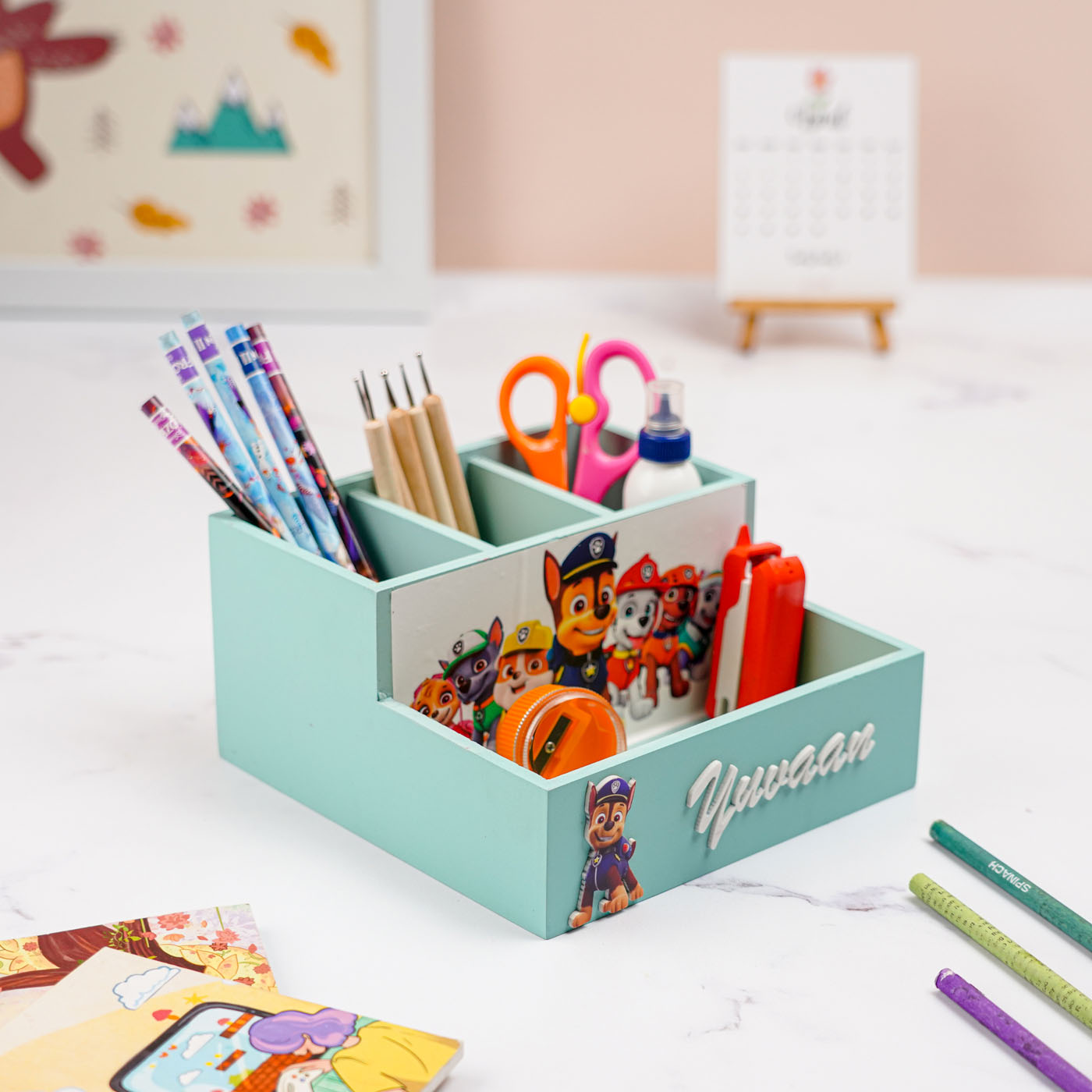 Buy Personalized Paw Petrol Theme Mdf Wood Stationery Organizer For ...