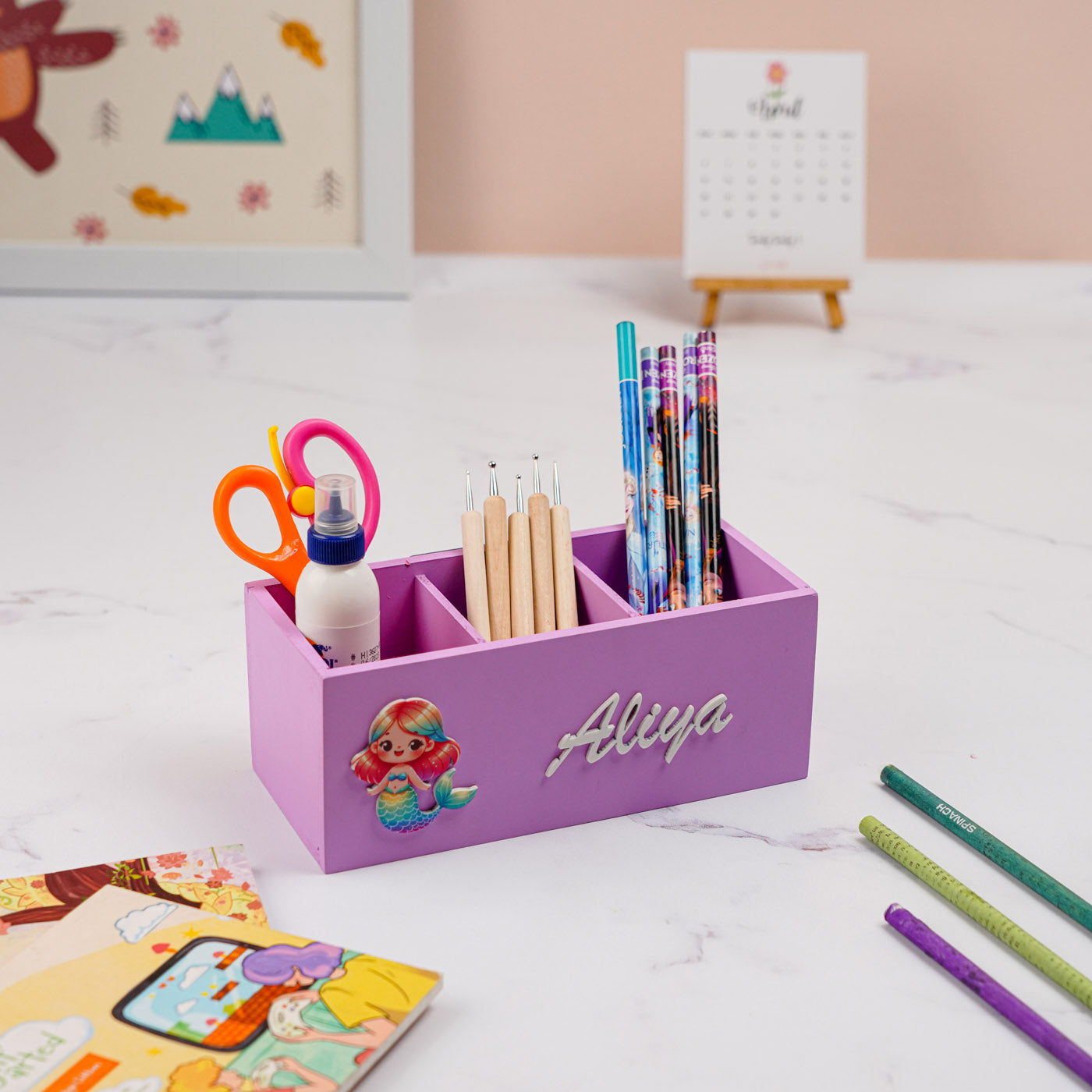 Buy Personalized Mermaid Theme Mdf Wood Stationery Organizer For Kids ...