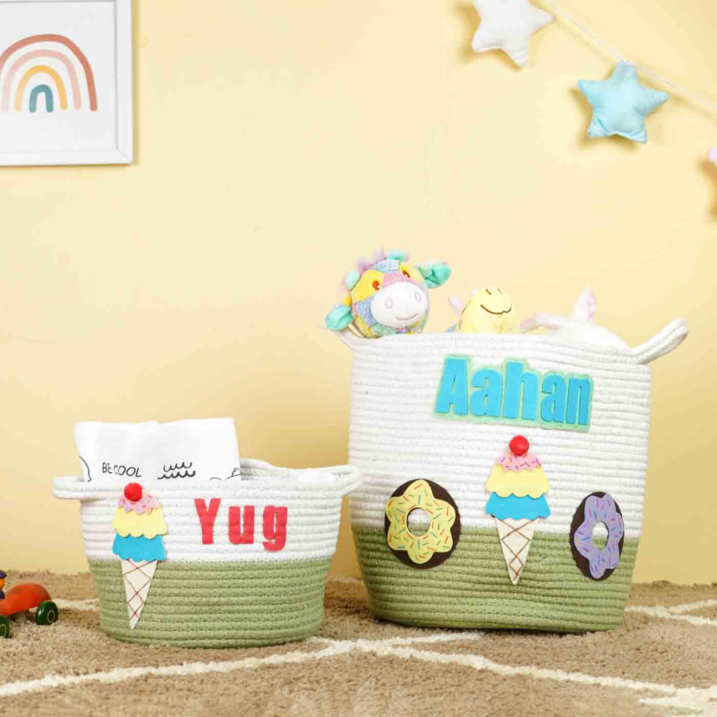 Buy Handmade Personalized Ice Cream Themed Kids Rope Basket Online On Zwende