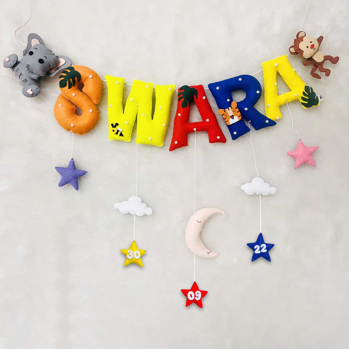 Buy Handcrafted Personalized Ele & Monkey Bunting For Kids Online On Zwende