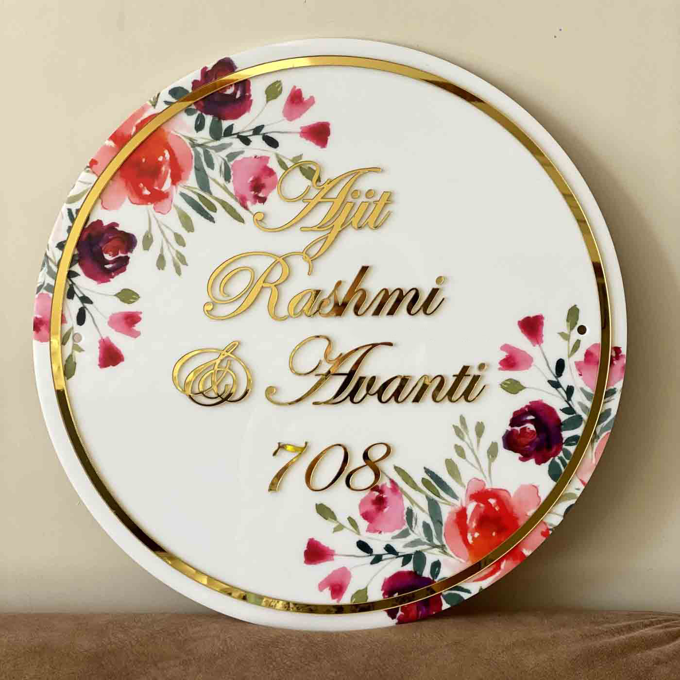 Buy Personalised Printed Floral Round Acrylic Nameplate Online On Zwende