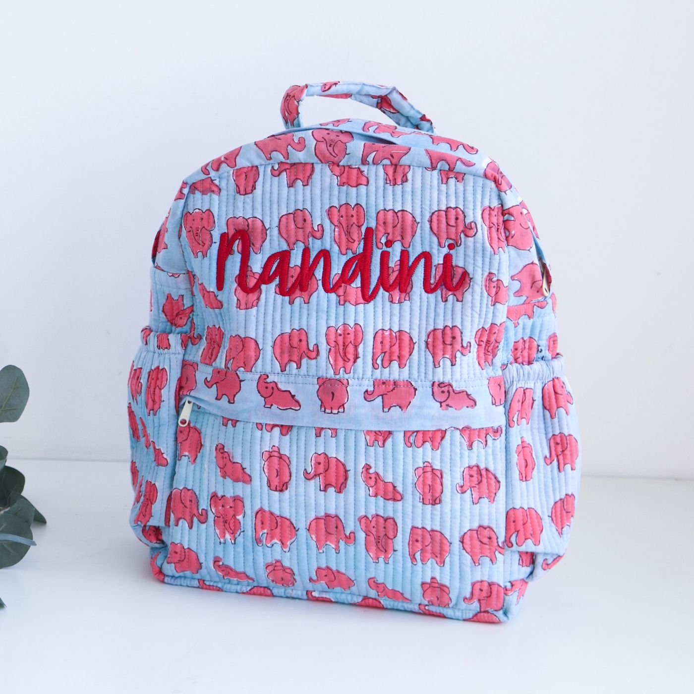Buy Personalized Handmade Printed Cute Elephant Theme Cotton Backpack ...