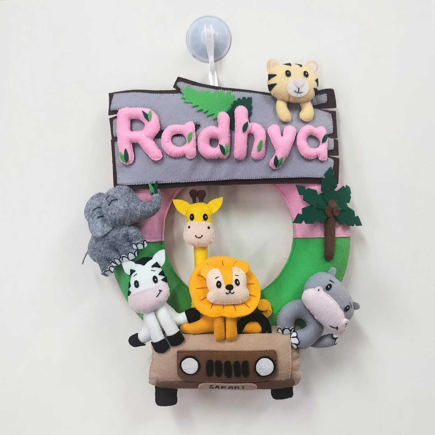 Buy Personalized Jungle Safari Themed Round Felt Kid's Nameplate - Pink ...
