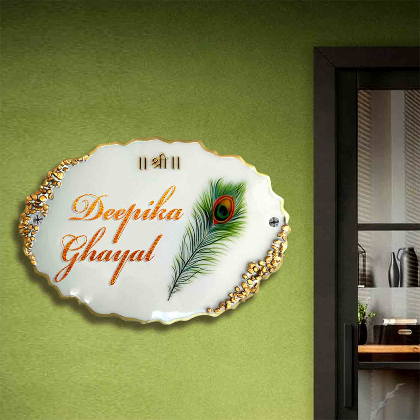 Buy Personalized Handmade Peacock Feather Resin Name Plate Online On Zwende