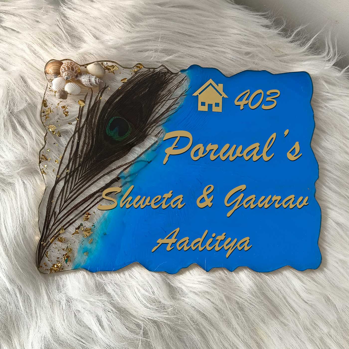 Buy Personalized Peacock Feather & Shells Theme Resin Name Plate Online ...