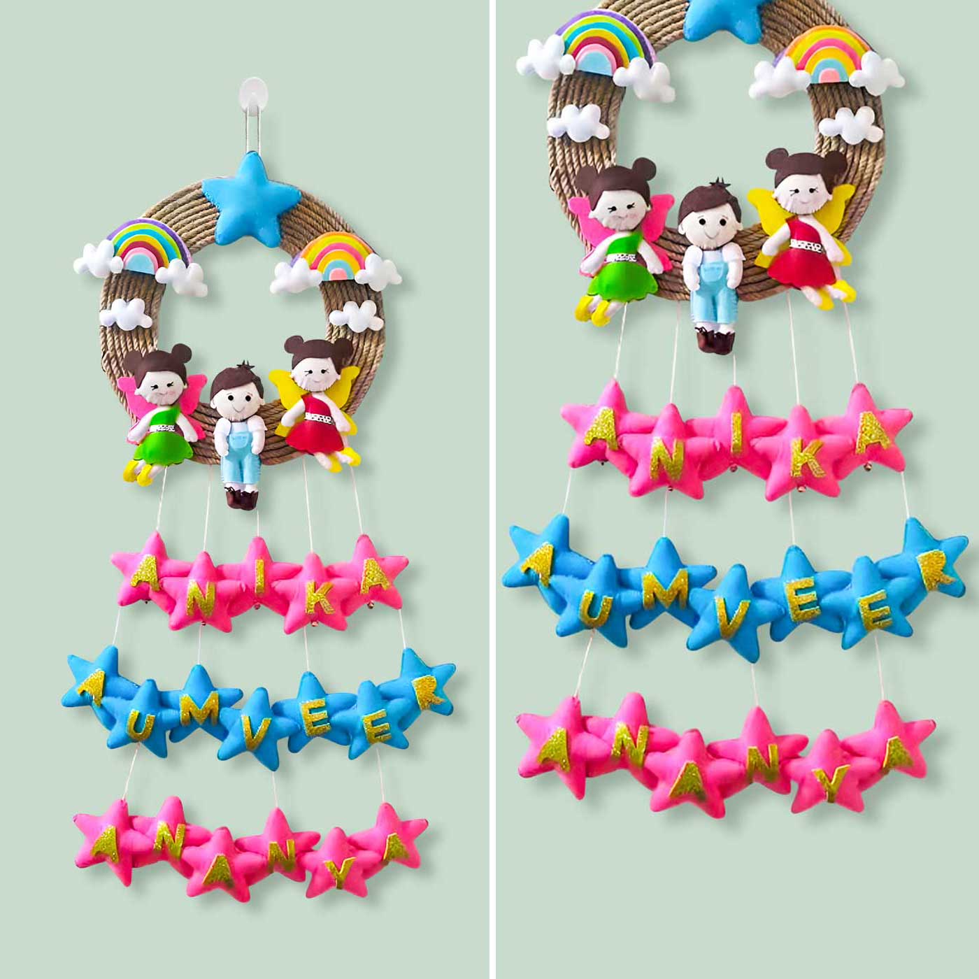 Buy Personalized Rainbow Theme Felt Kids Name Plate For Siblings Online ...