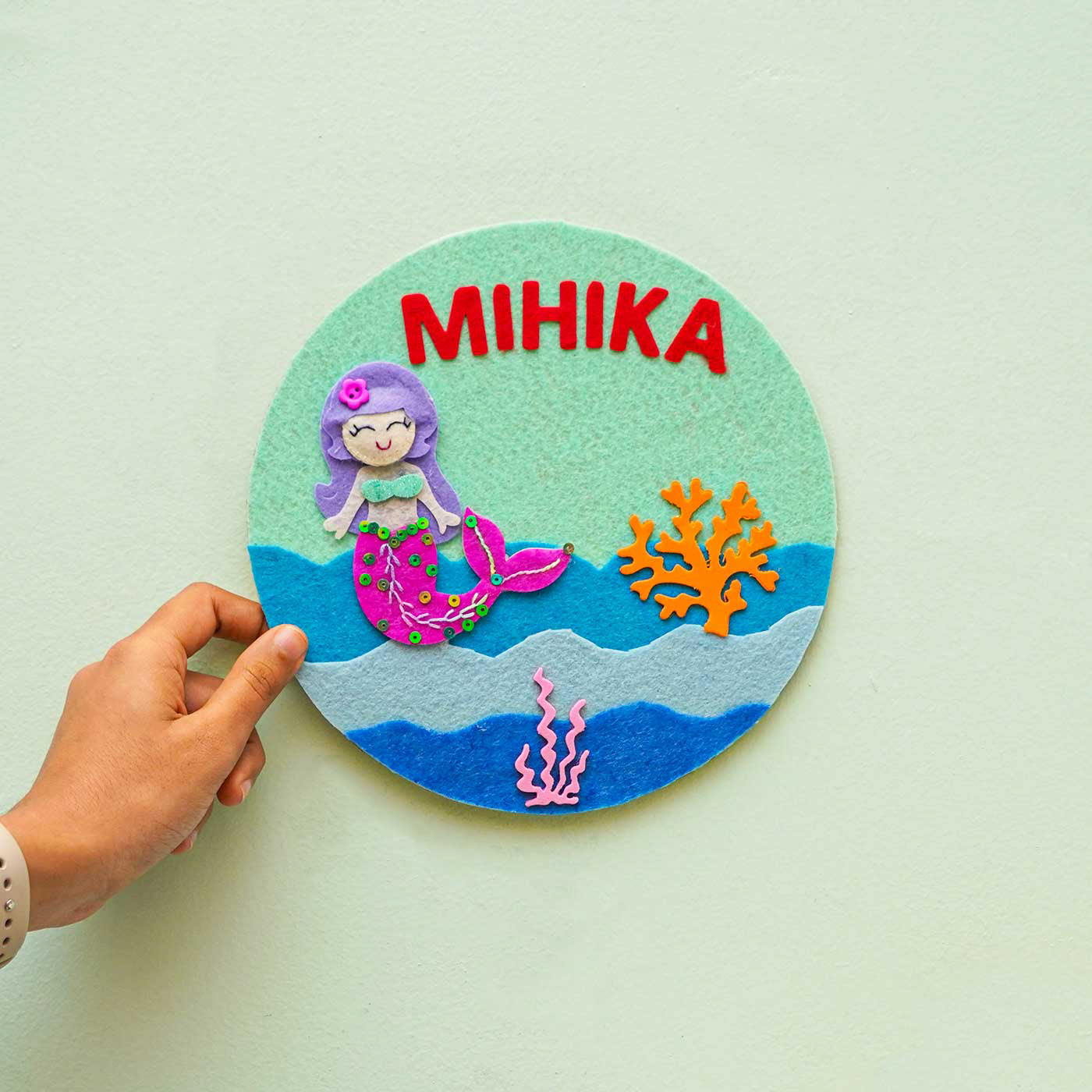 Buy Personalized Handmade Mermaid Theme Felt Hoop Name Plate Online On ...