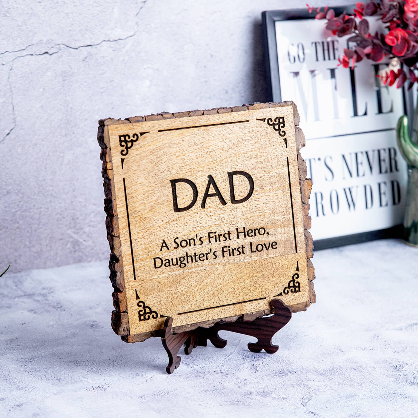 Buy "Dad son's hero" Bark Edge Plaque for Father's Day Online On Zwende