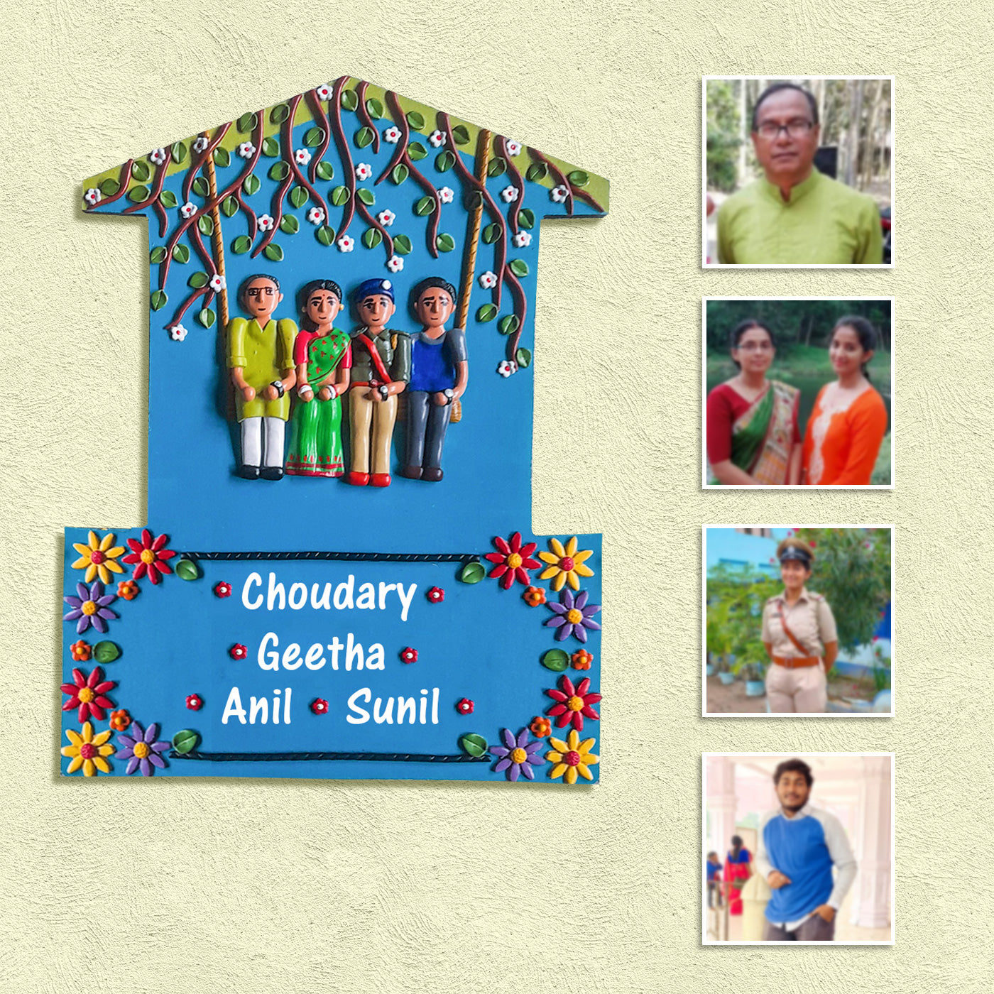 Buy Handmade Family Nameplate With Personalised Clay Figures Online On buy-handmade-family-nameplate-with-personalised-clay-figures-online-on