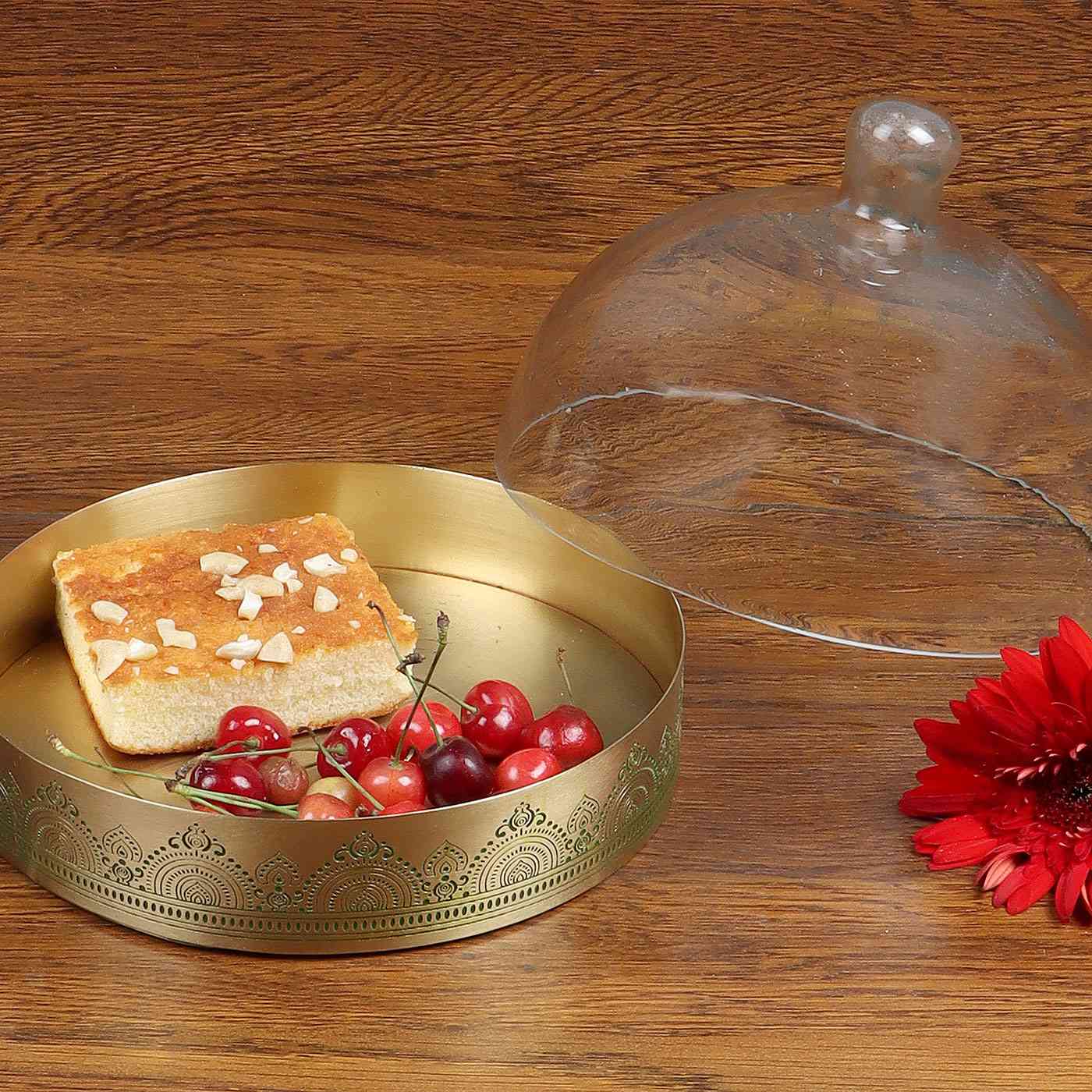 Buy Dohar Handcrafted Brass Cookie & Cake Stand with Glass Cloche ...