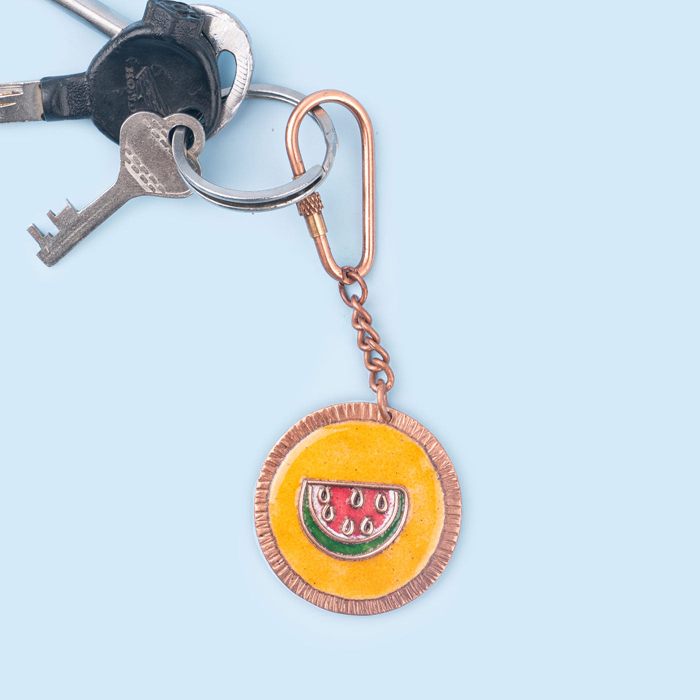 Buy Handmade Copper Enamelled Tarbooz Keychain Online On Zwende