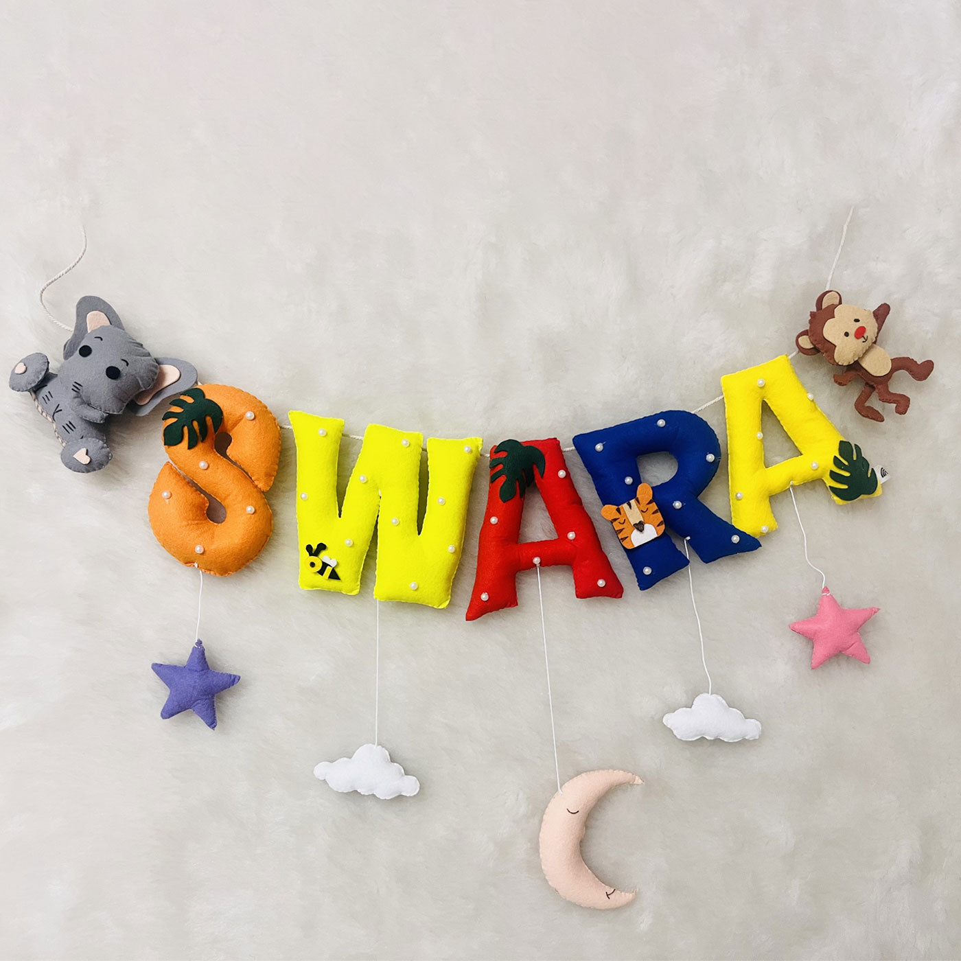 Handcrafted Personalized Ele & Monkey Bunting For Kids – Zwende