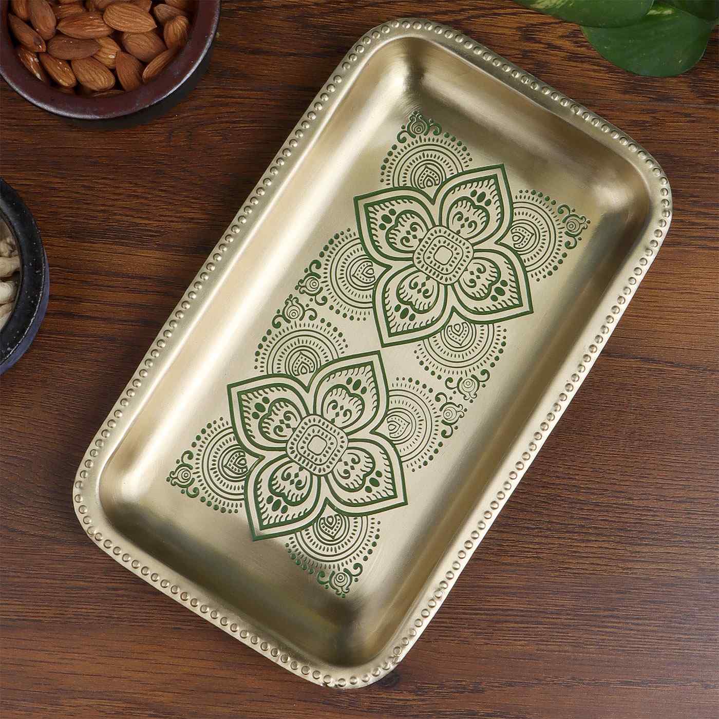 Buy Dohar Handcrafted Brass Rectangular Tray Online On Zwende