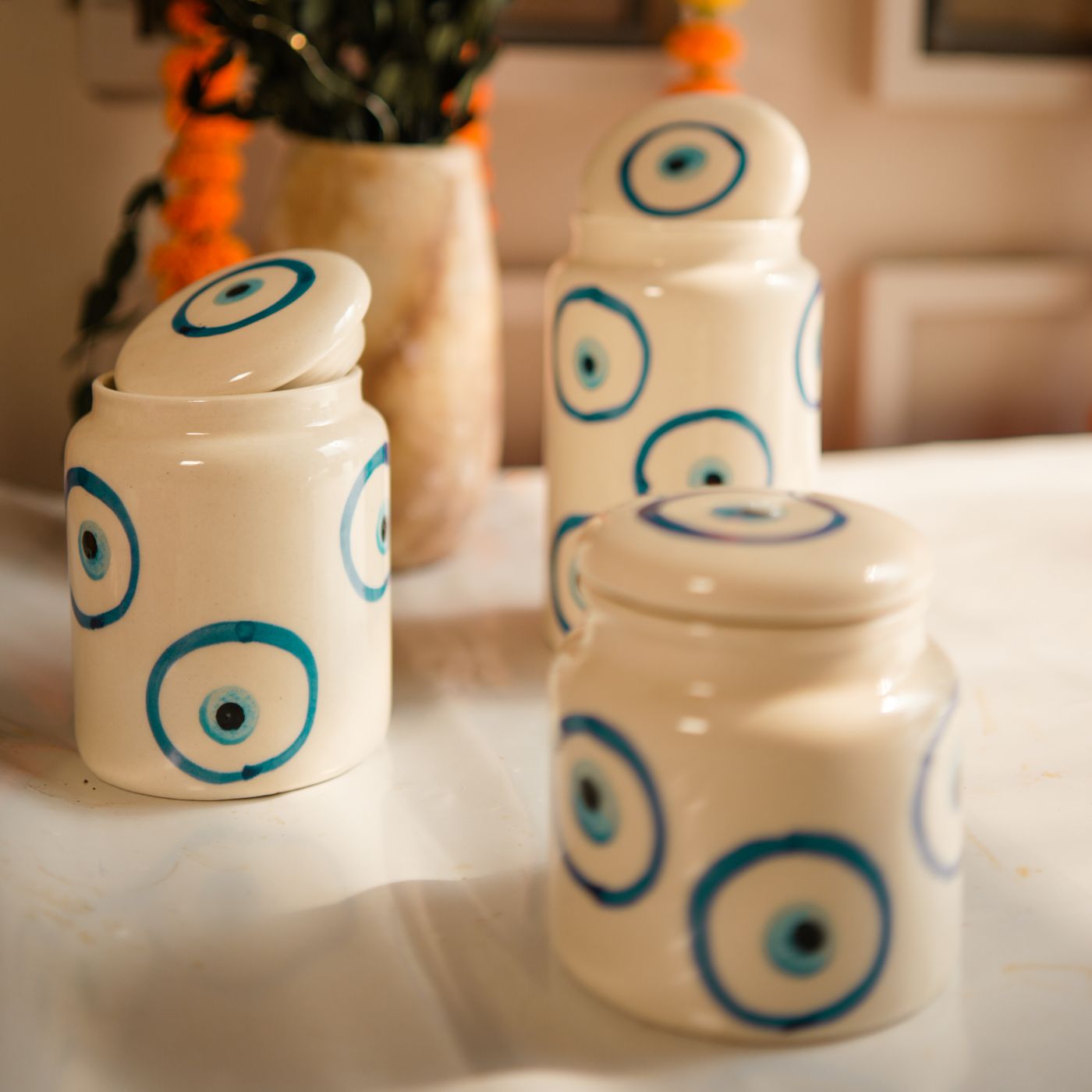Buy Handcrafted Evil Eyes Shaped Jars | Set of 3 Online On Zwende