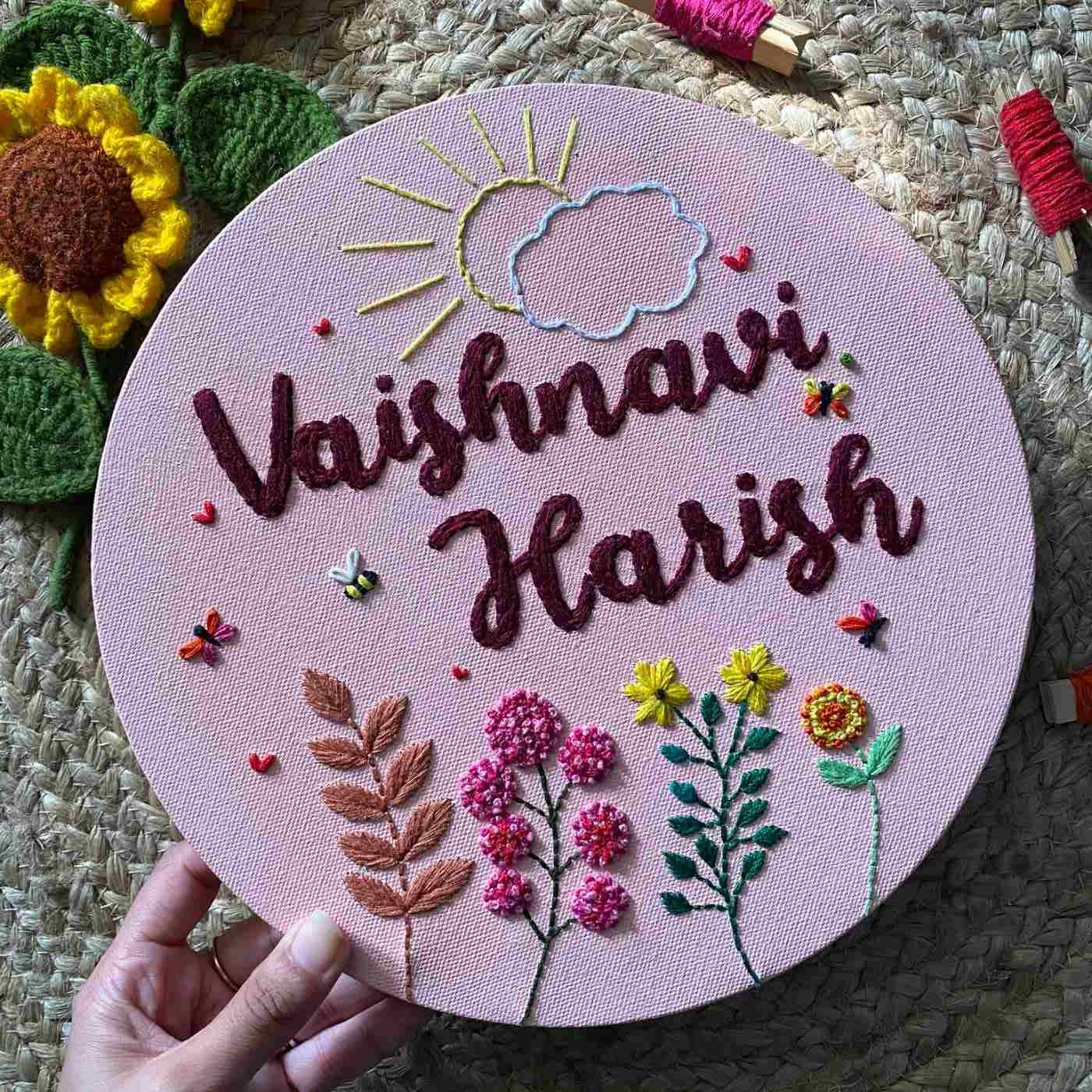 Buy Personalized Hand Embroidered Canvas Round Floral Name Plate Online ...