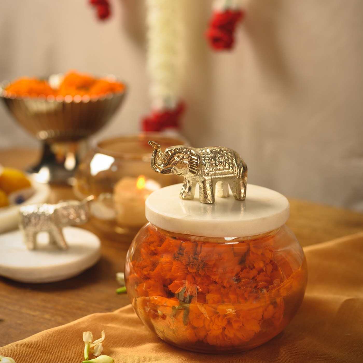 Buy Handcrafted Glass Elephant Round Jar Online On Zwende
