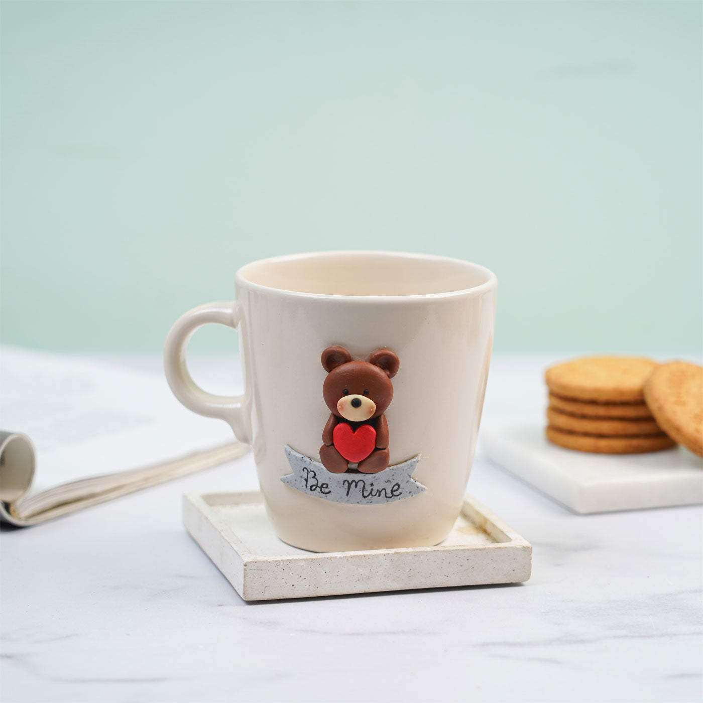 Buy Personalized Teddy & Heart Mug With 3D Clay Figurine Online On Zwende