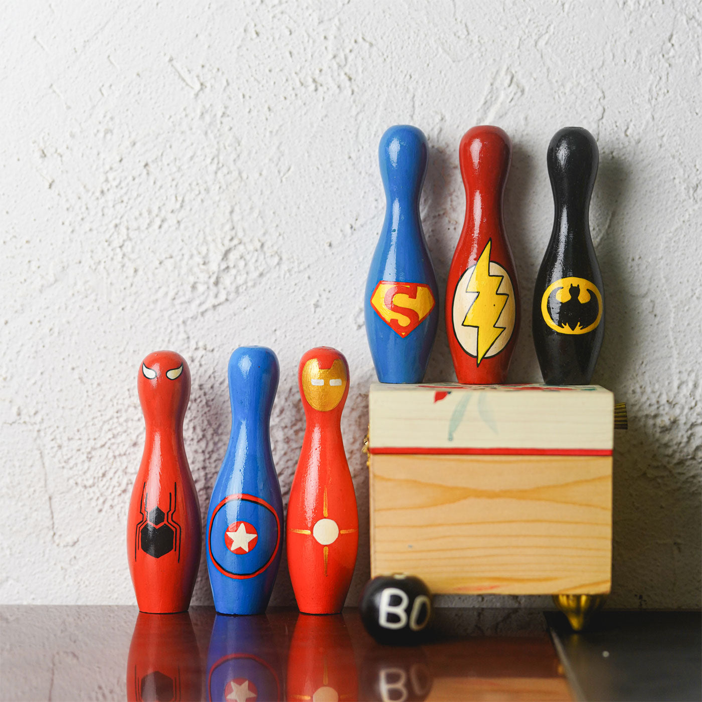 Buy Handpainted Wooden Bowling Pins Toy Set I Superhero Theme Online On ...