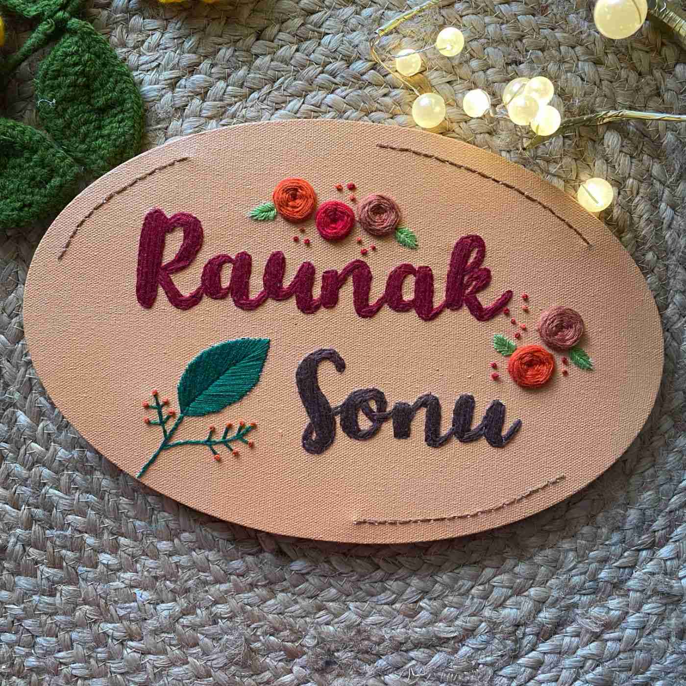 Buy Personalized Hand Embroidered Canvas Oval Floral Name Plate Online ...