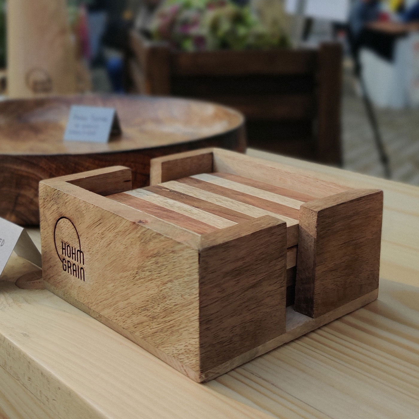 Buy Toned Mango & Sheesham Wood Coasters & Holder I Set of 4 Online On ...