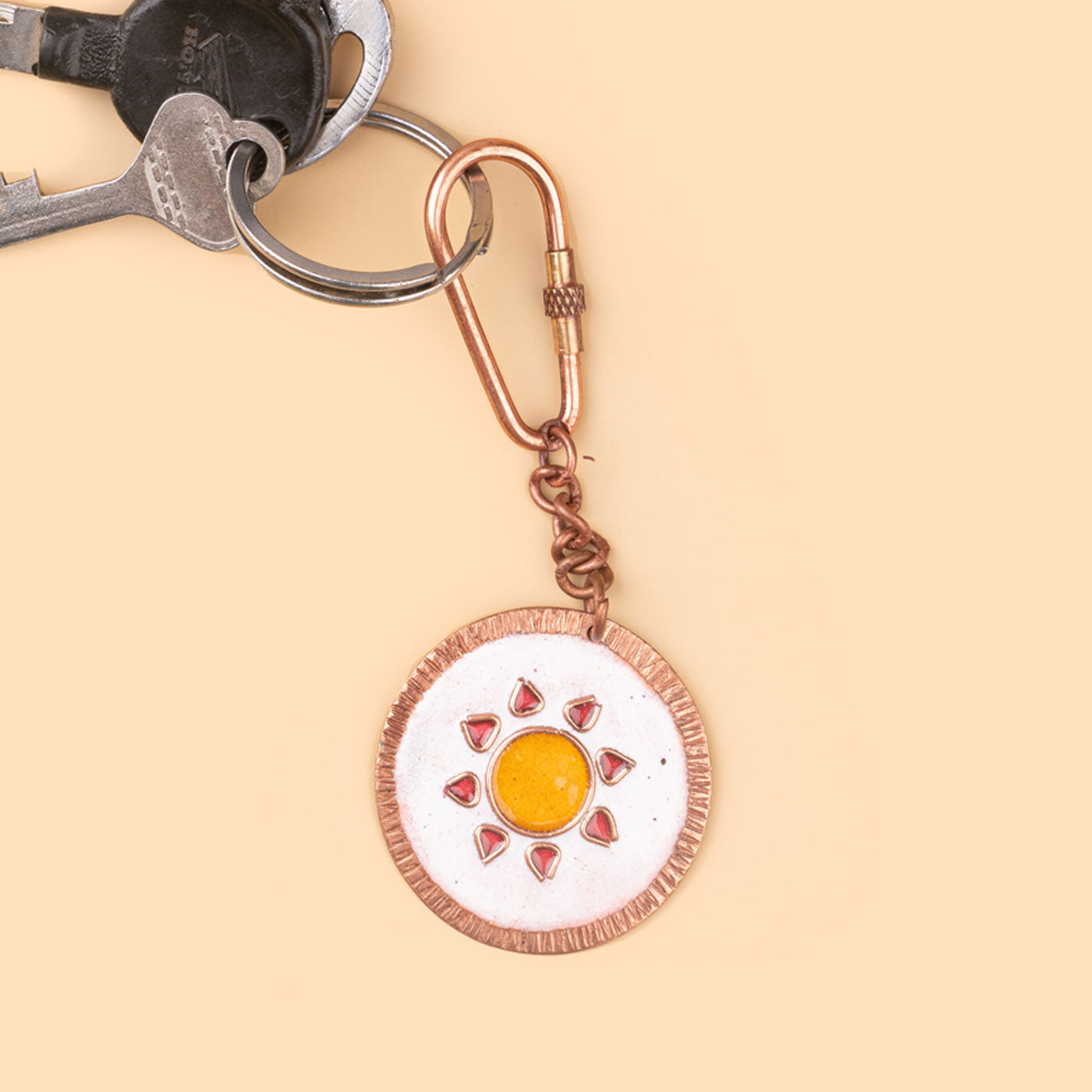 Buy Handmade Copper Enamelled Sooraj Keychain Online On Zwende