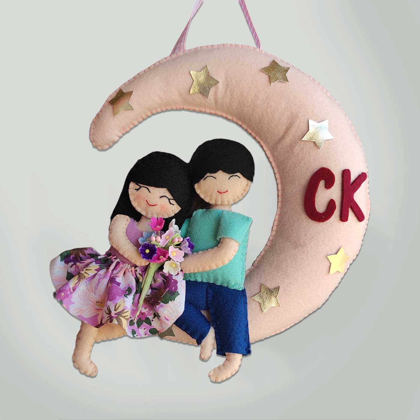 Buy Personalized Handmade Couple Moon Felt Name Plate Online On Zwende