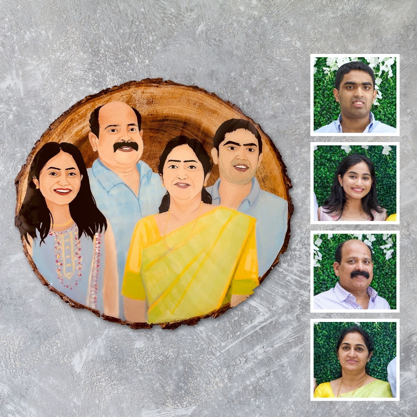 Buy Photo Caricature Wooden Bark Name Plate with Stand Online On Zwende