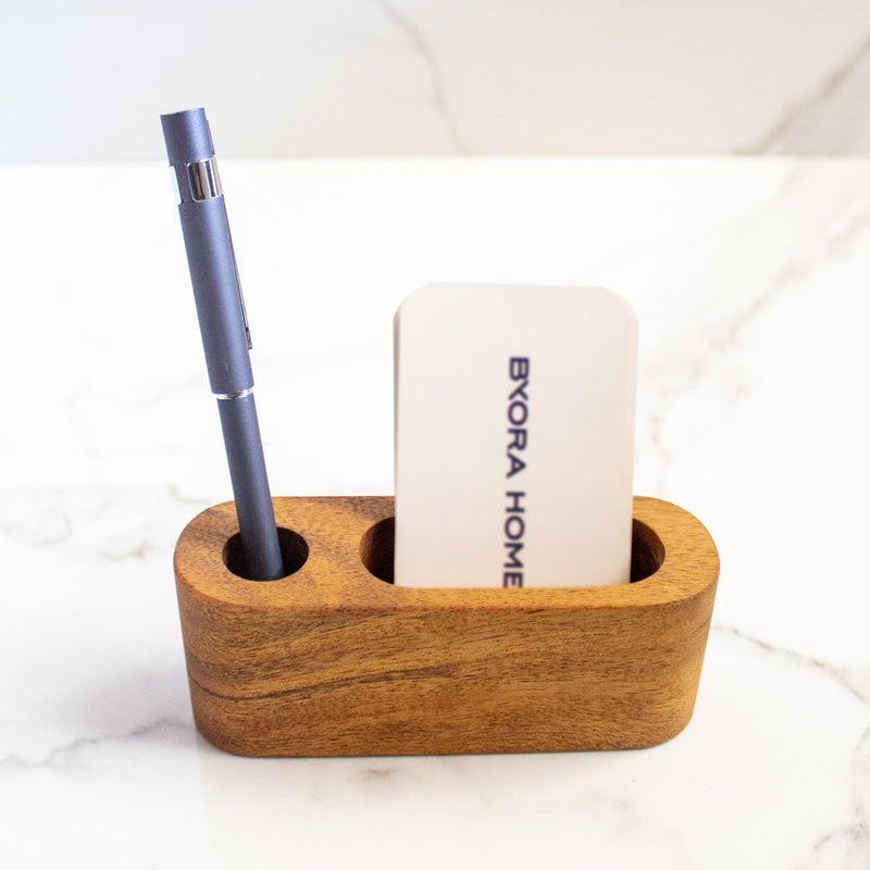 Handcrafted Acacia Wood Pen & Card Holder – Zwende