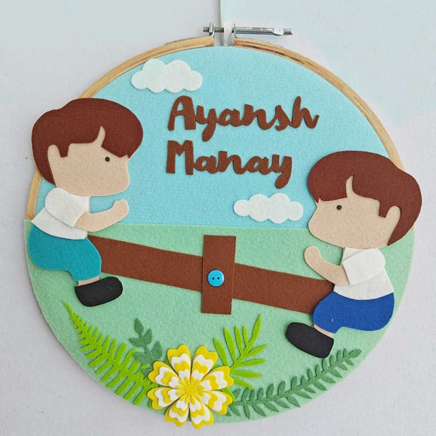 Buy Personalized Handmade Brothers On Seesaw Felt Hoop Name Plate For ...