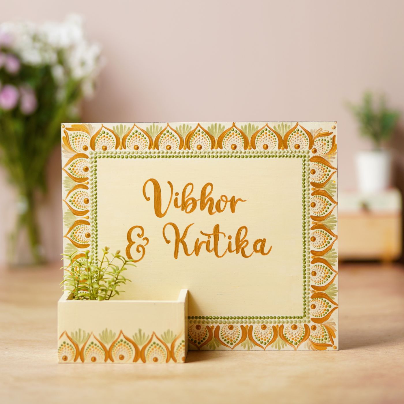 Buy Handcrafted Dot Art Rectangular Planter Name Plate Online On Zwende