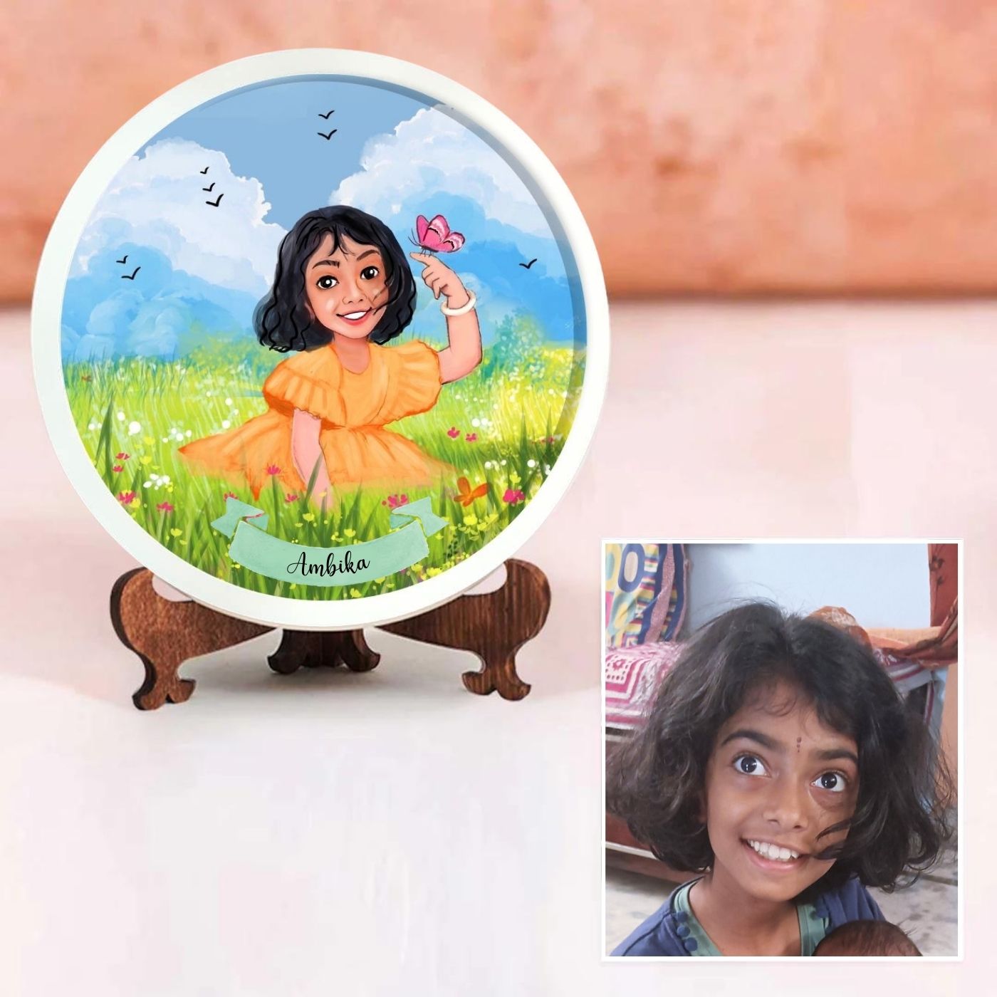 Buy Photo Caricature Kids Nameplate with Stand Online On Zwende