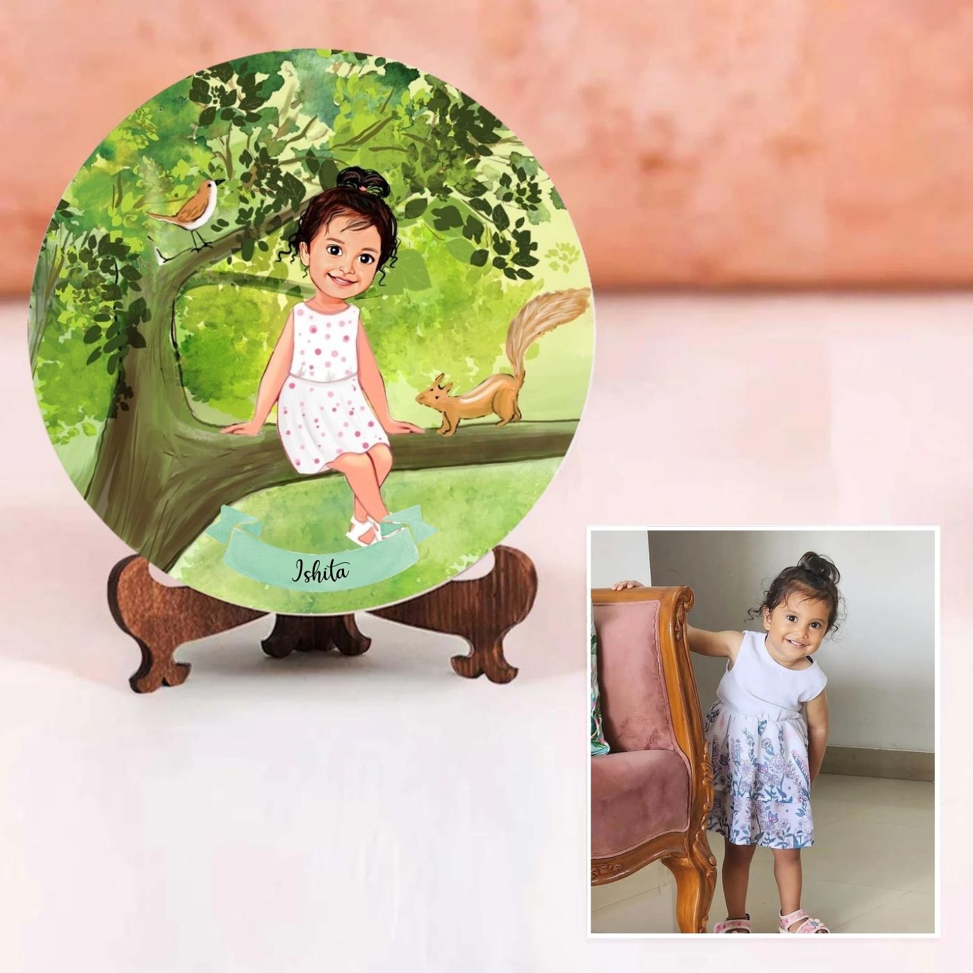 Buy Photo Caricature Kids Nameplate with Stand Online On Zwende