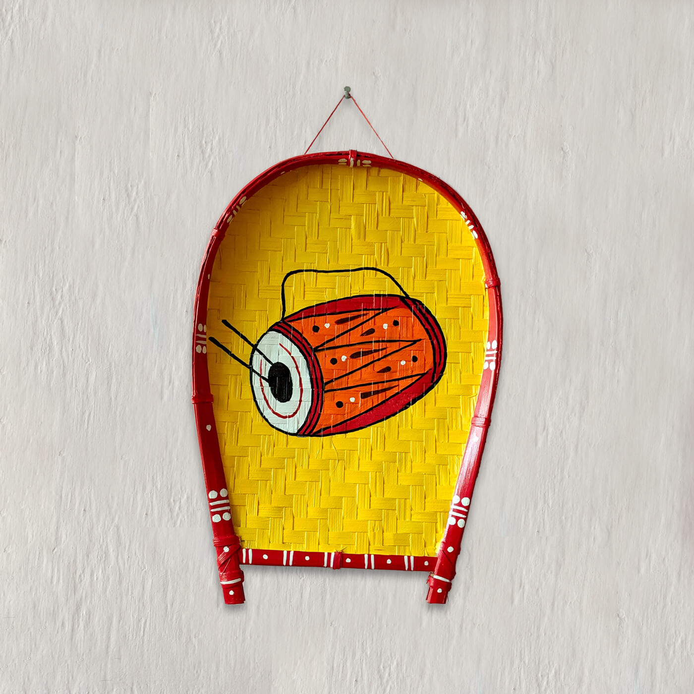 Buy Handpainted Dhak Kulo | Yellow Durga Pujo Themed Bamboo Wall Decor ...