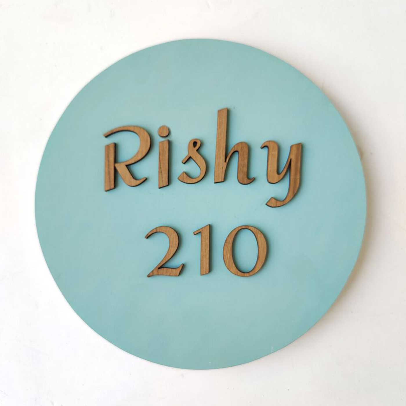 Buy Personalized Minimal Blue MDF Wood Name Plate Online On Zwende