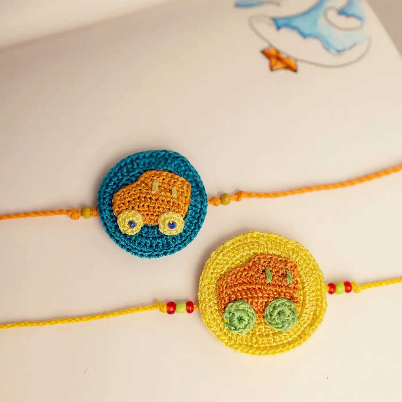 Buy Handmade Crochet Playful Cars Theme Kids Rakhi With Roli Chawal ...