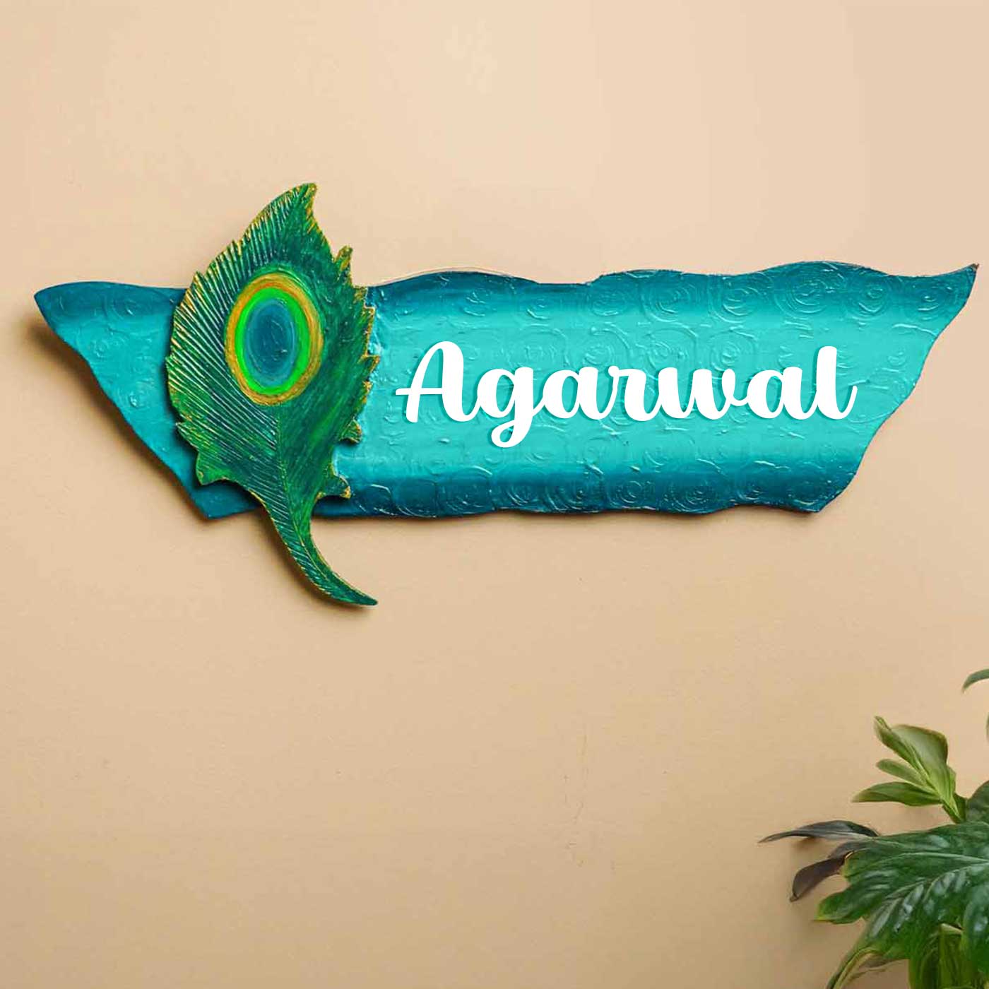 Buy Personalized Peacock Feather Theme Mdf Wood Name Plate Online On Zwende