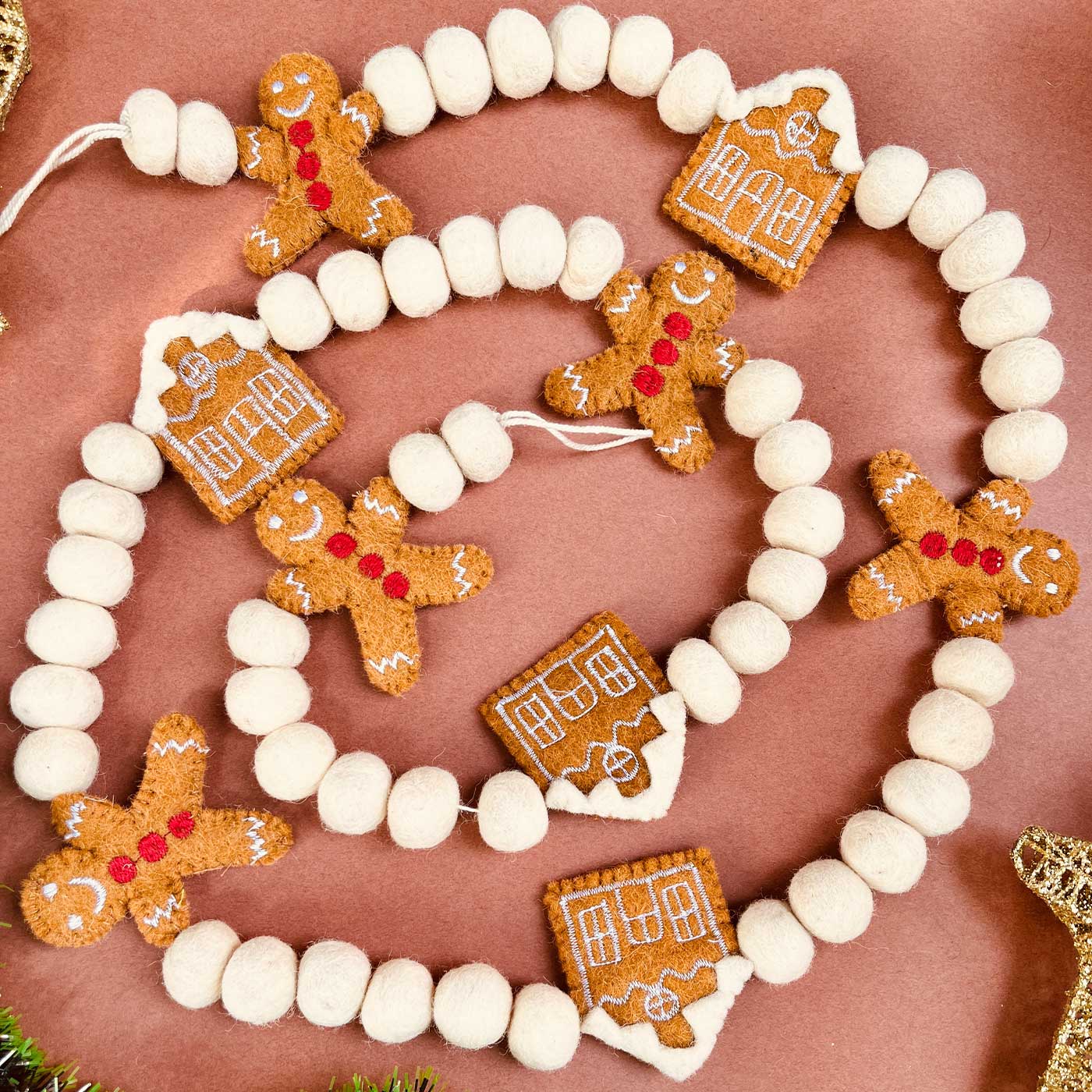 Buy Handmade 3D Upcycled Gingerbread Man Felt Garland/ Bunting For ...